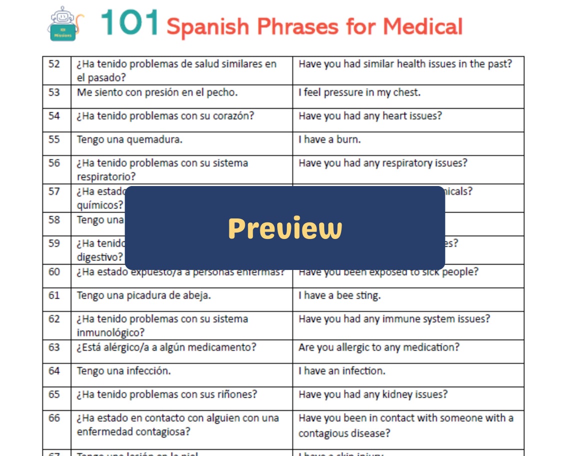 Spanish Medical Phrases | Common Phrases and Vocabulary for Nurses and ...