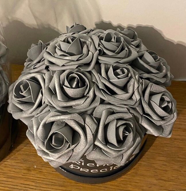 Artificial Grey Roses Arrangement With Personalised Message - Etsy