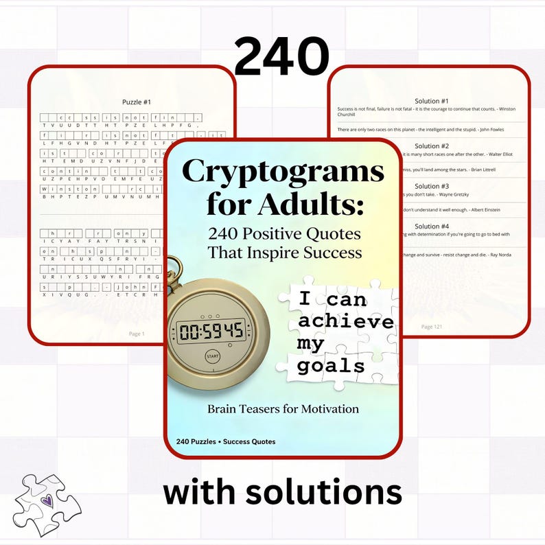 Printable Cryptograms Book, Positive Quote Cipher Puzzles for Adults ...