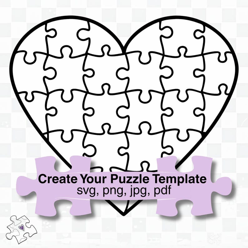 Heart Shaped Jigsaw Puzzle Template: SVG PNG Digital Download - Etsy