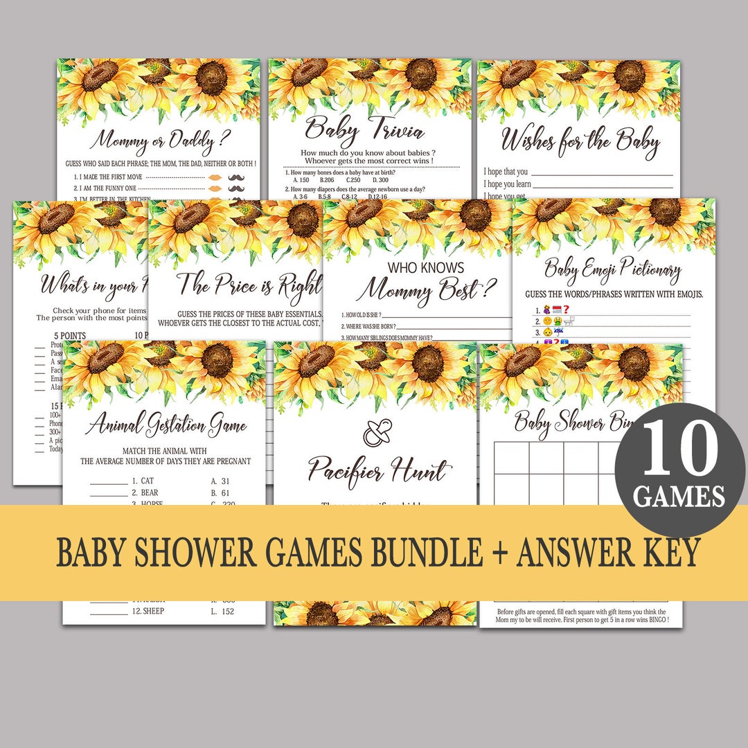 Sunflower Baby Shower Games Bundles, Sunflowers Games Bundle Pack ...