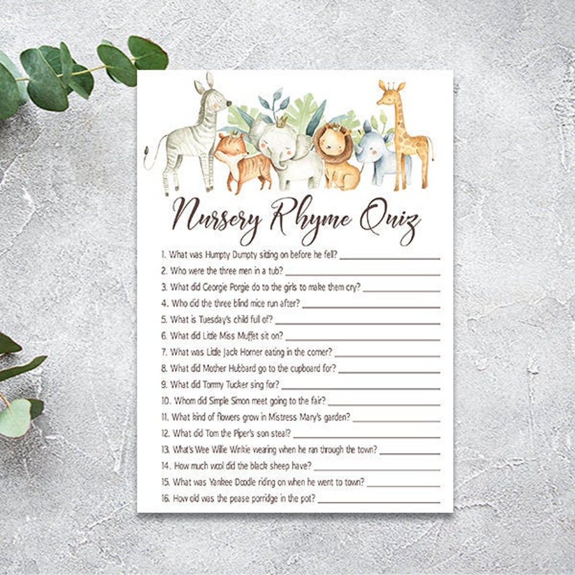 Nursery Rhyme Quiz Nursery Rhymes Baby Shower Games Nursery - Etsy