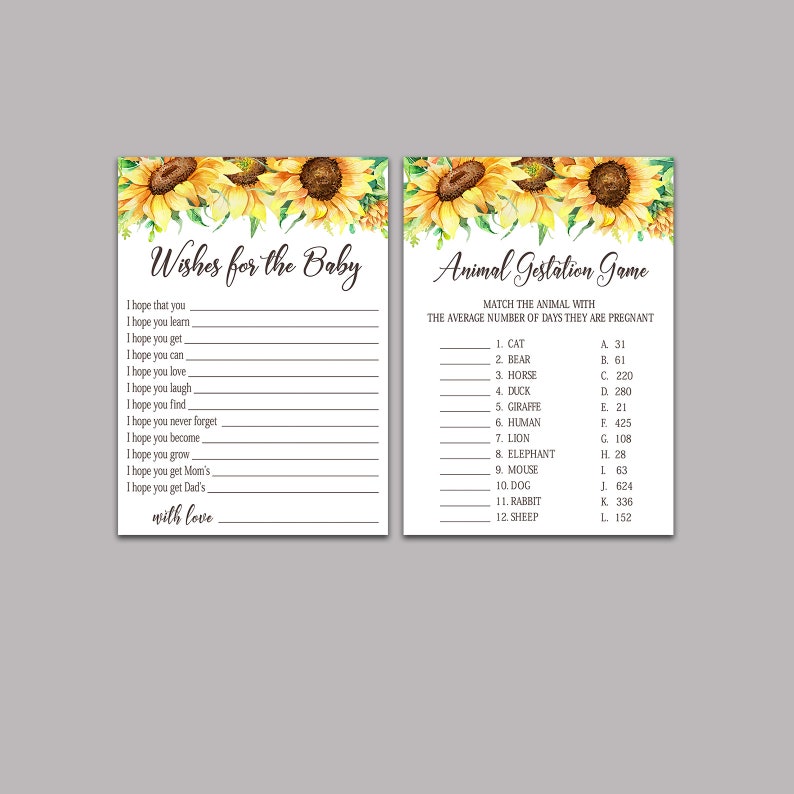 Sunflower Baby Shower Games Bundles Sunflowers Games Bundle | Etsy