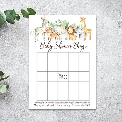 Safari Baby Shower Bingo Cards Printable Baby Shower Games - Etsy