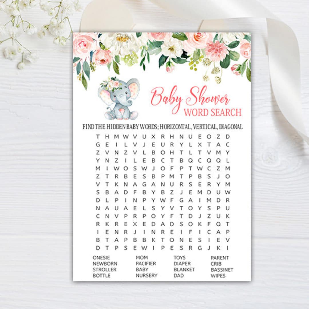 Elephant Baby Shower Word Search Game Baby Word Search - Etsy