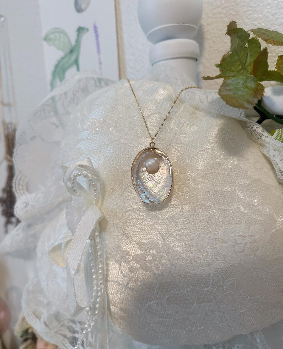 18k Gold Abalone Seashell Necklace With Pearl, Aphrodites Abalone ...