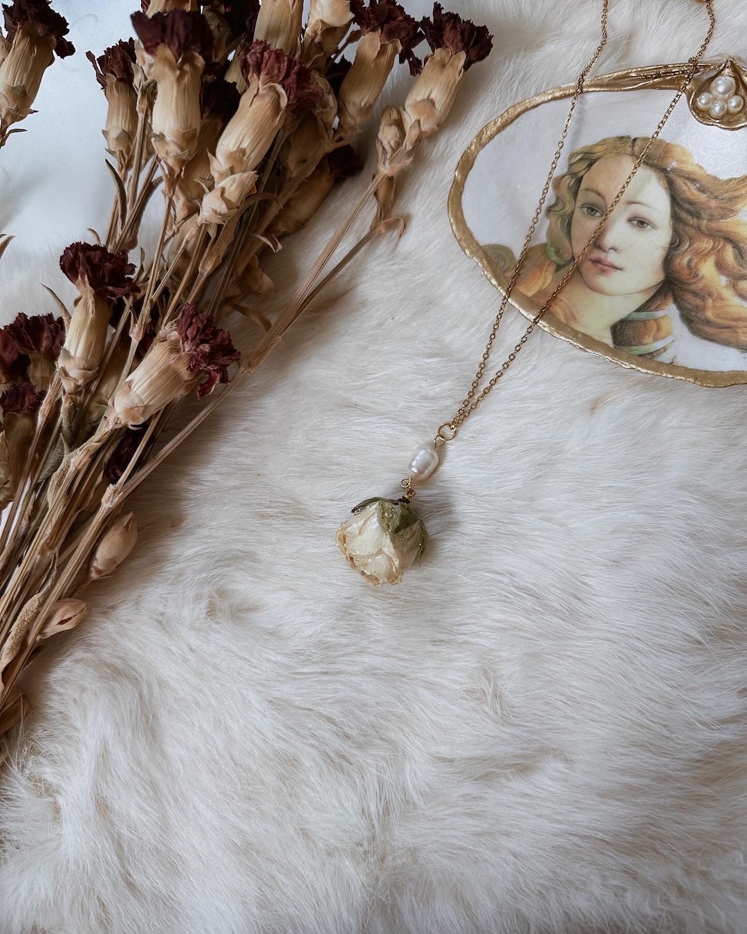 Aphrodite 18k Gold Real Preserved Rose Bud Freshwater Pearl Necklace ...