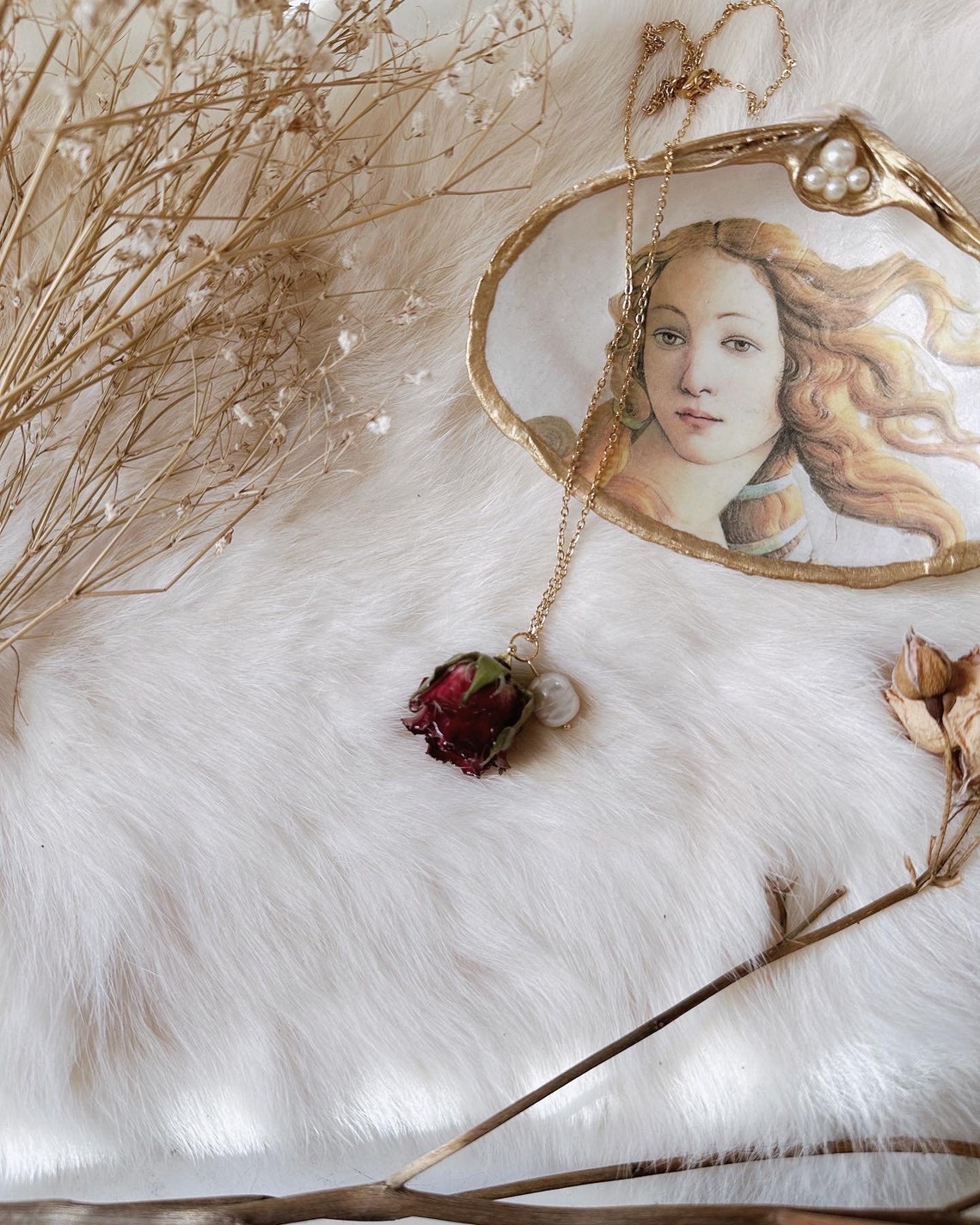 Aphrodite 18k Gold Real Preserved Rose Bud Freshwater Pearl Necklace ...
