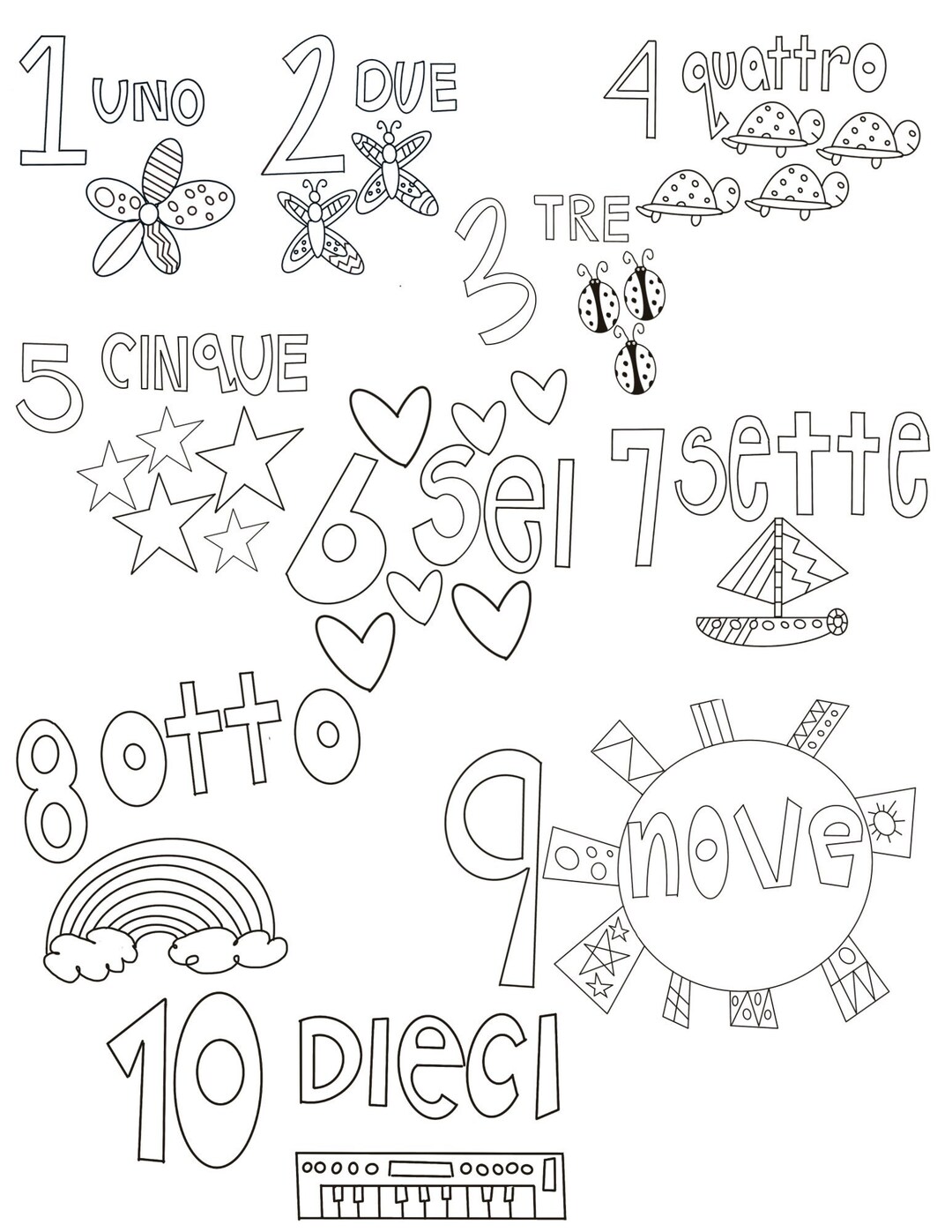 Learn Italian for Kids: 1-10 Coloring Page - Etsy