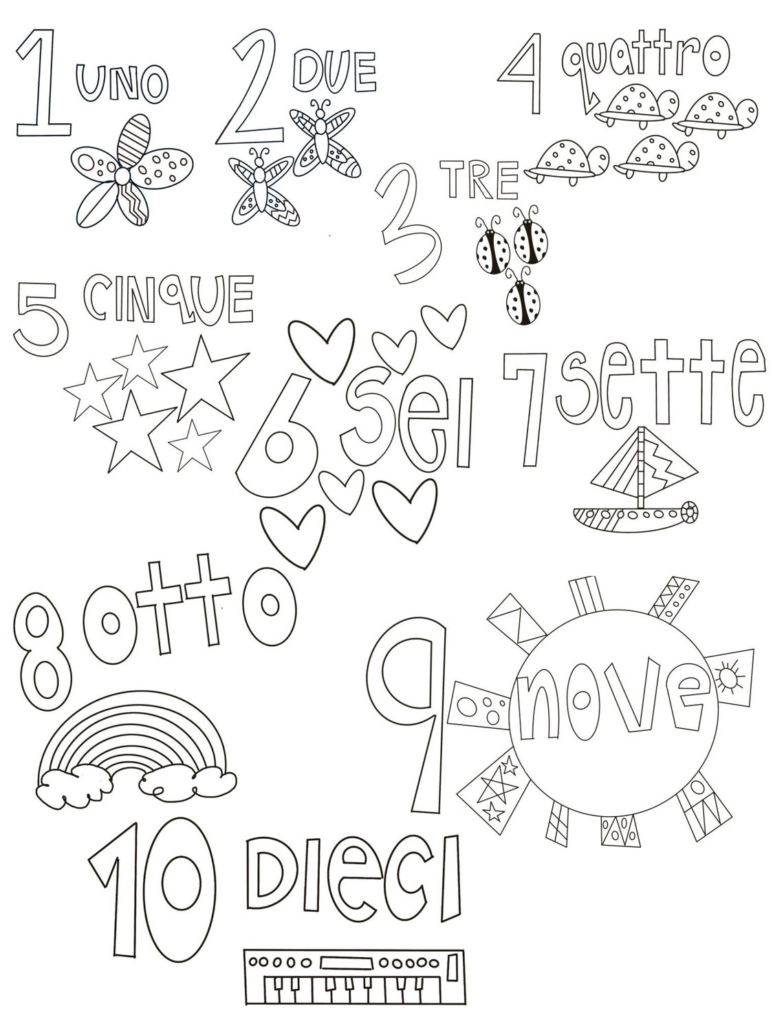 Learn Italian for Kids: 1-10 Coloring Page - Etsy
