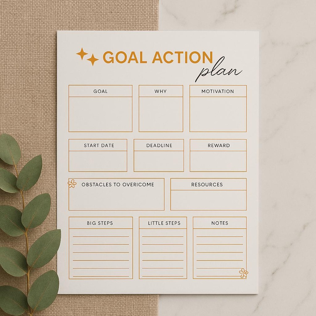 Goal Action Plan Printable | SMART Goals Worksheet Productivity Planner ...
