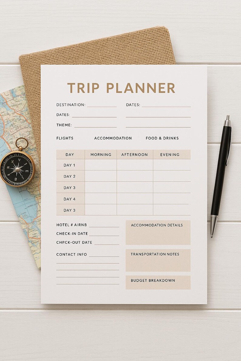 Minimalist Trip Planner – Printable Travel Planner PDF – Beige Blue ...