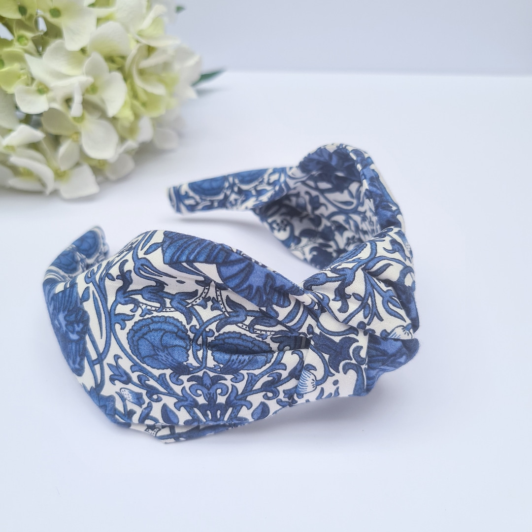 Blue William Morris Knot Headband ,wide Headband,alice Band, Flexible ...