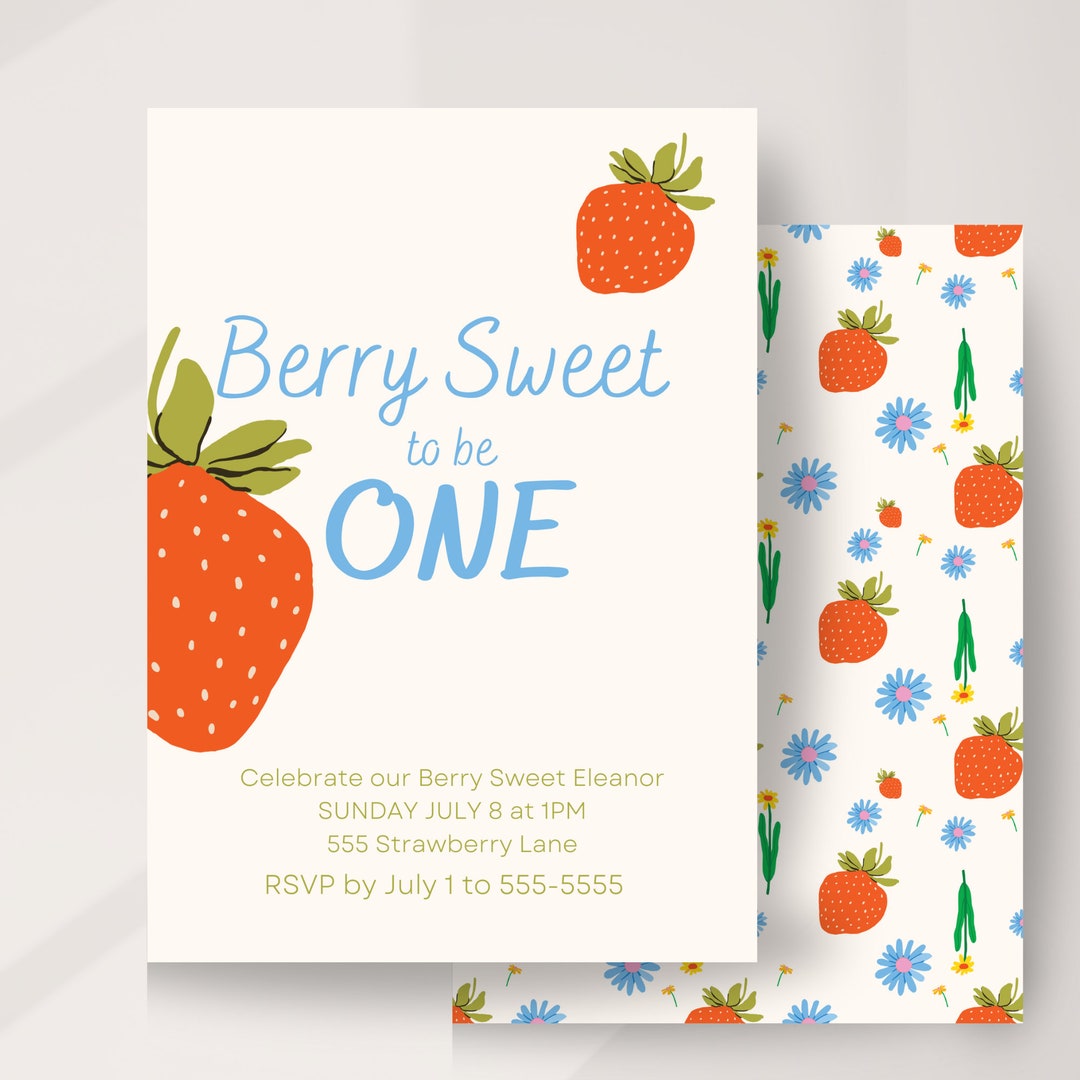 Berry First Birthday Party Invitation, Instant Download Strawberry ...