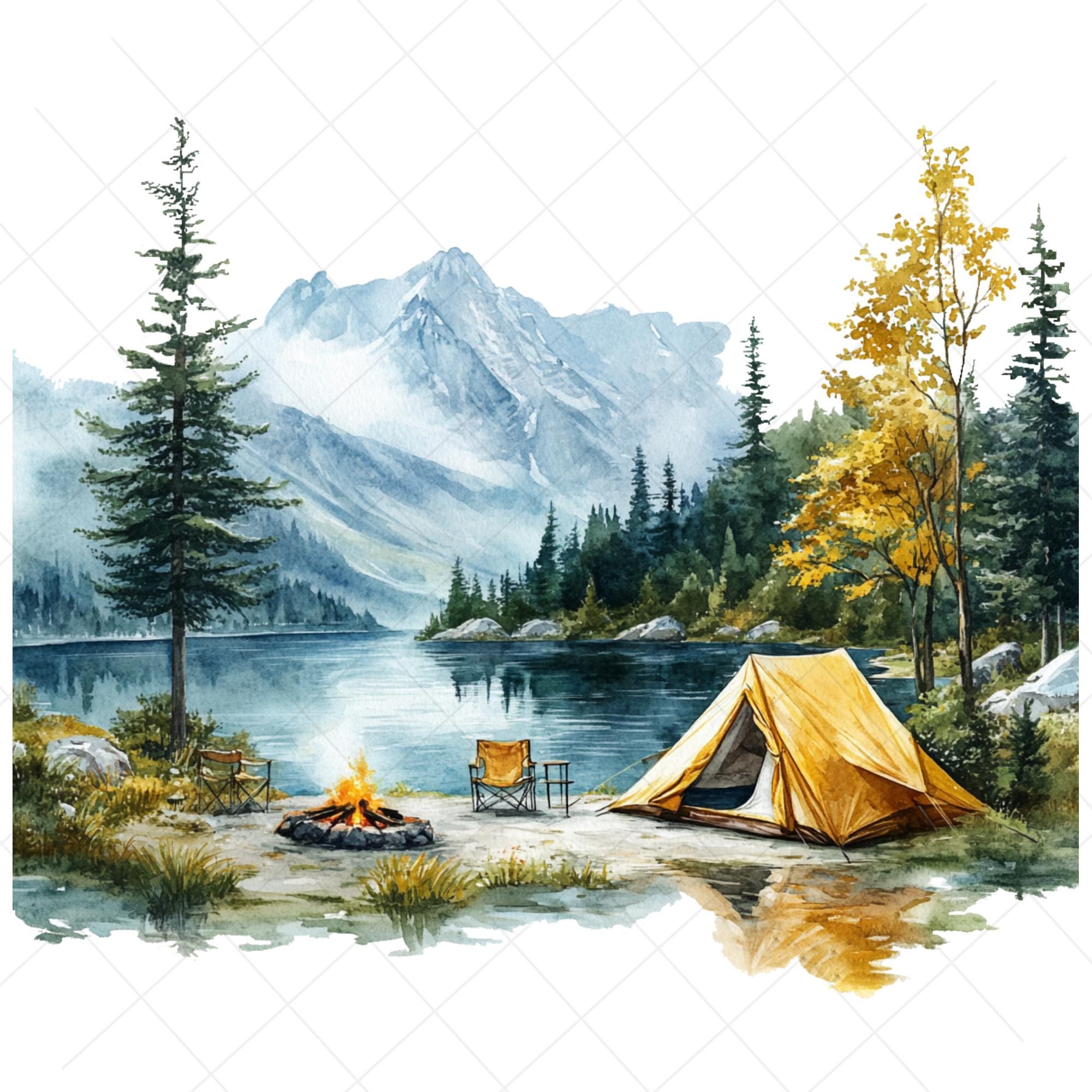 10 Camping Watercolor Scene, Traveling, Printable Watercolor Clipart ...