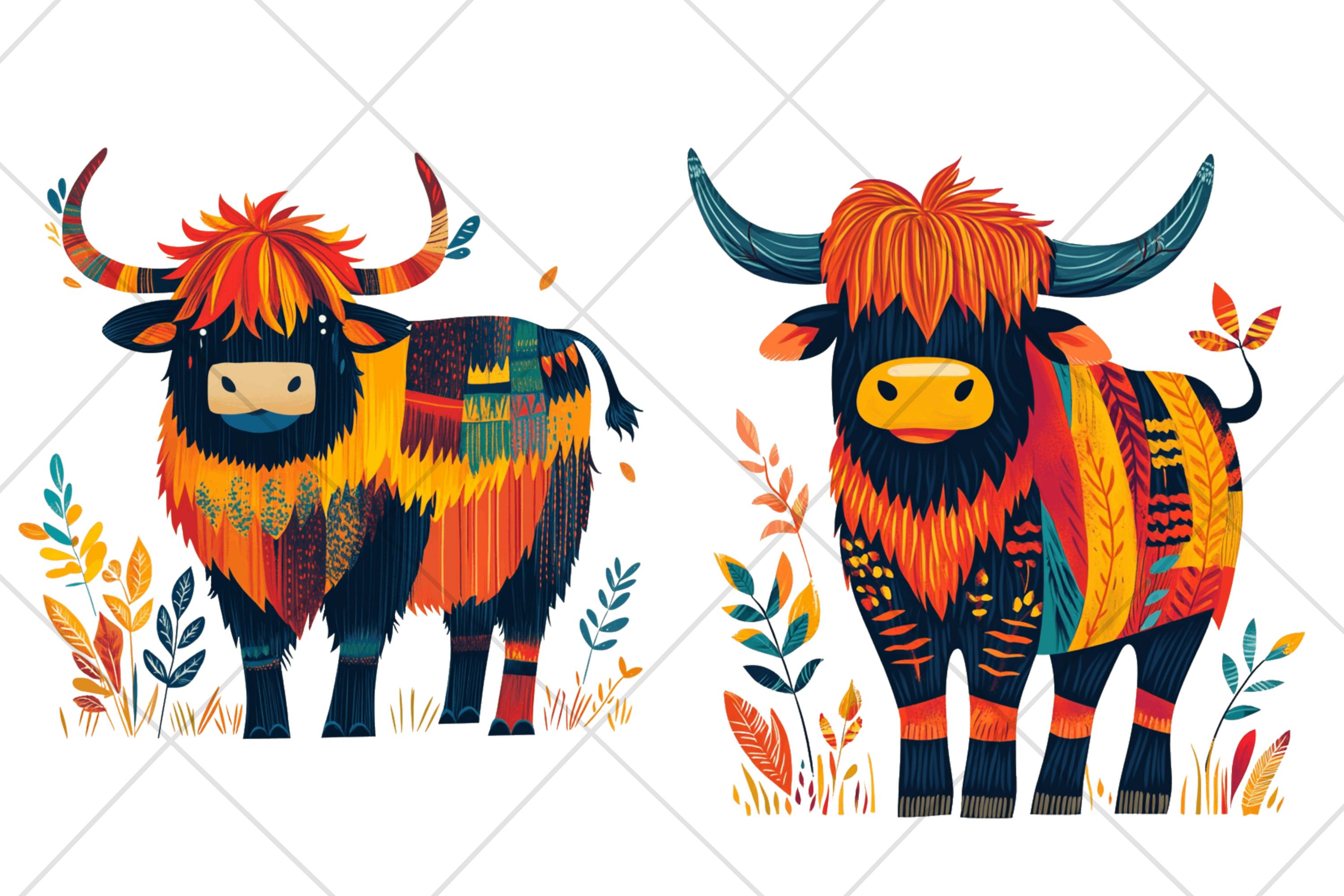 Scandinavian Highland Cow Clipart Set - Folk Art Highland Cow ...