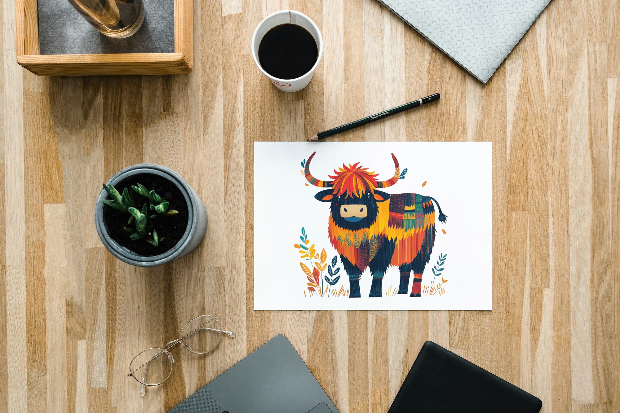 Scandinavian Highland Cow Clipart Set - Folk Art Highland Cow ...