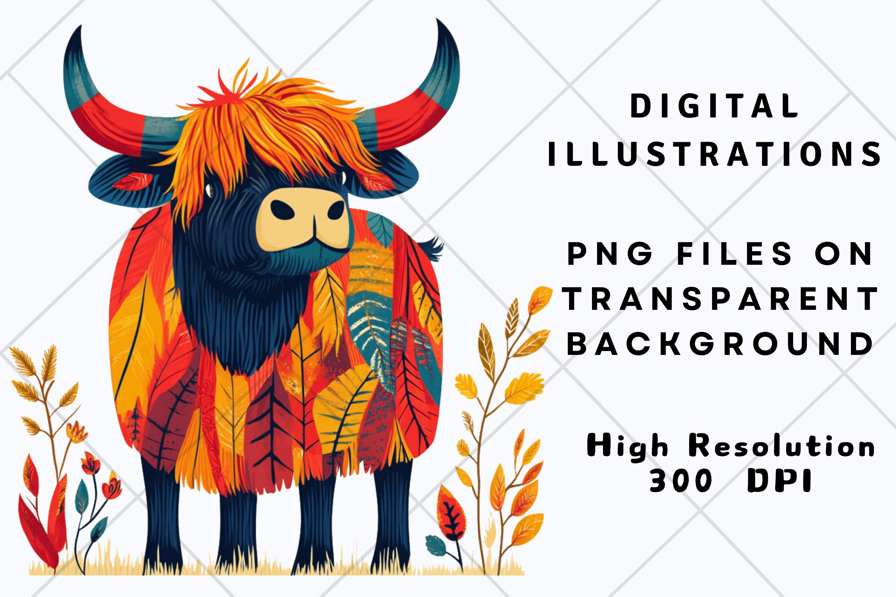 Scandinavian Highland Cow Clipart Set - Folk Art Highland Cow ...