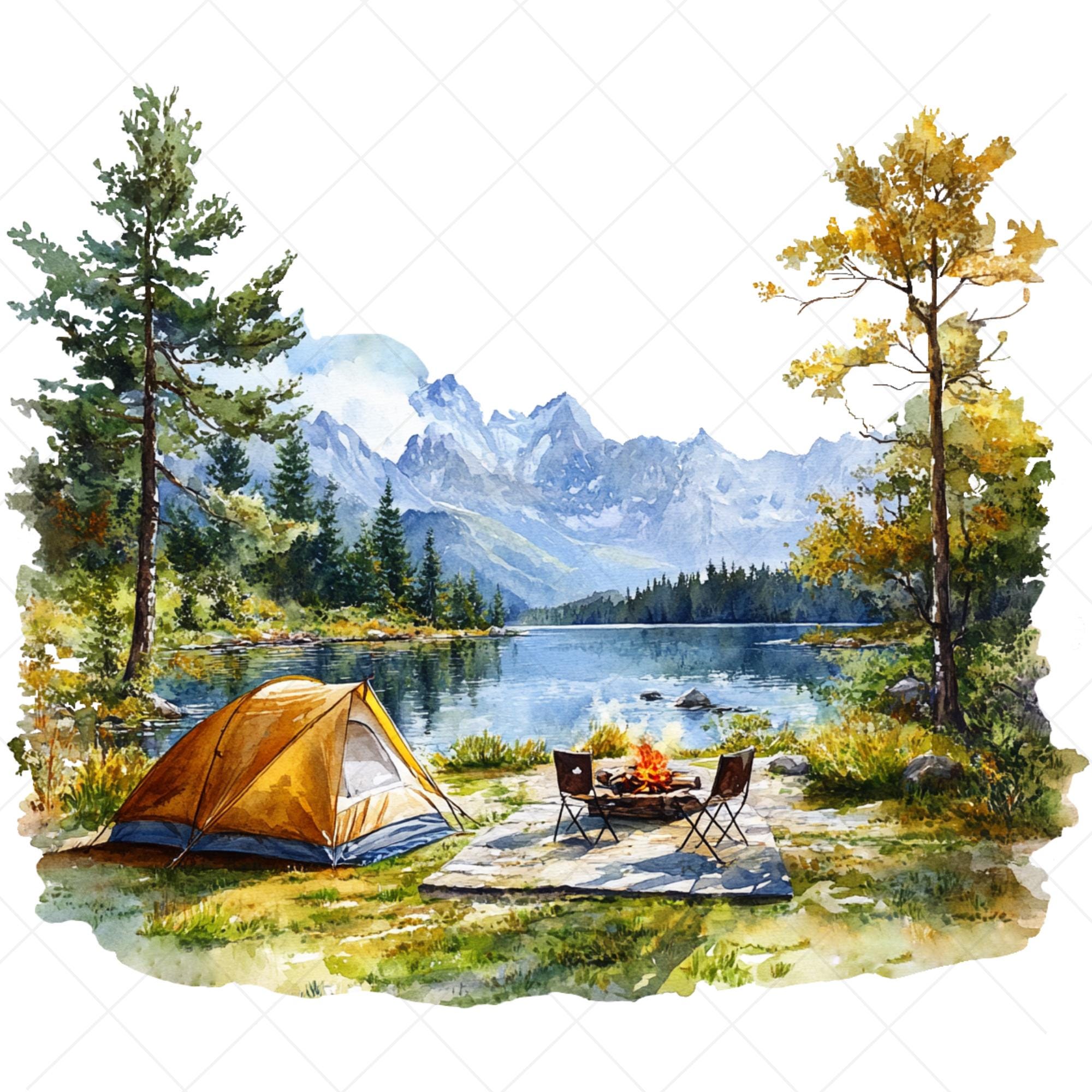 10 Camping Watercolor Scene, Traveling, Printable Watercolor Clipart ...