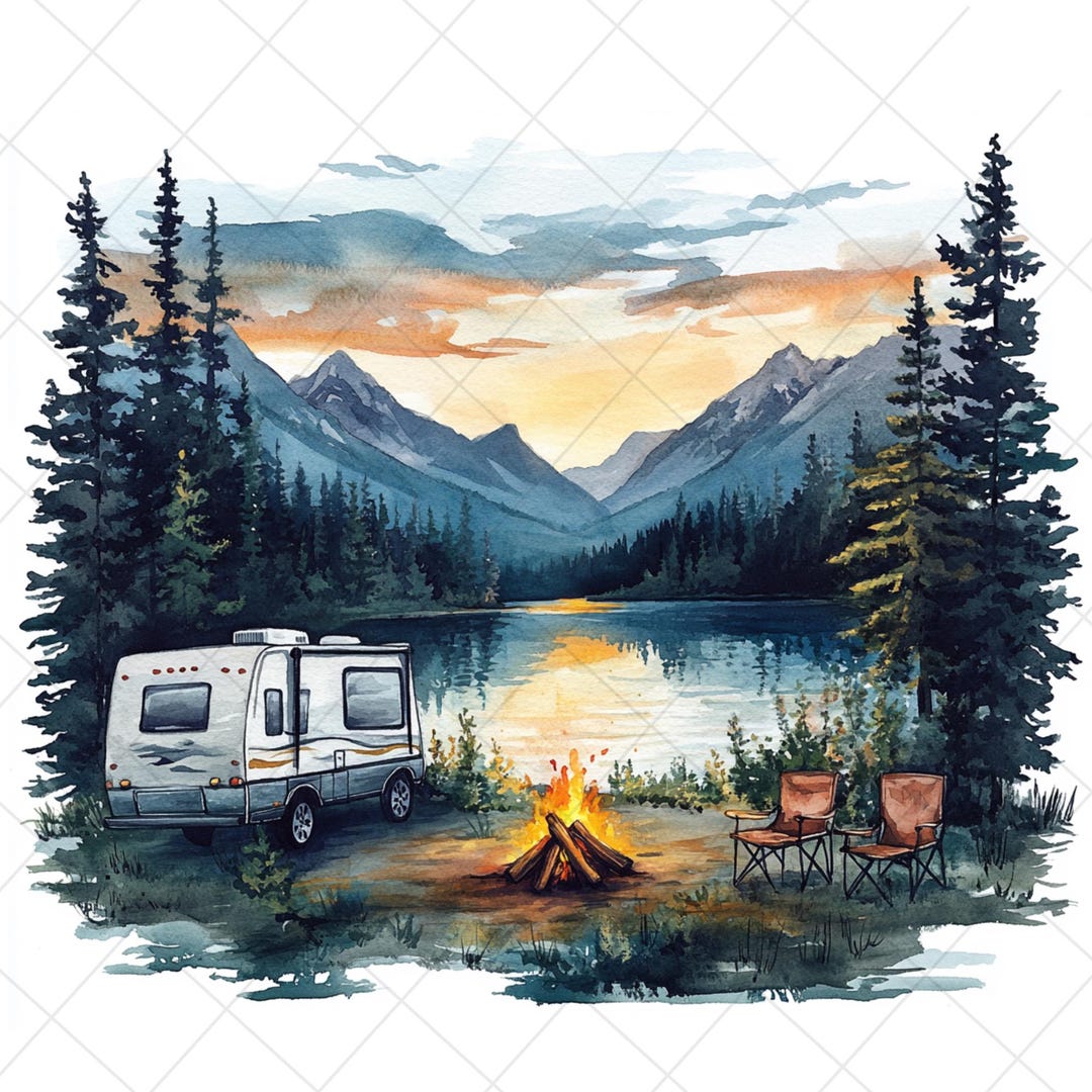 10 Camping Watercolor Scene, Traveling, Printable Watercolor Clipart ...