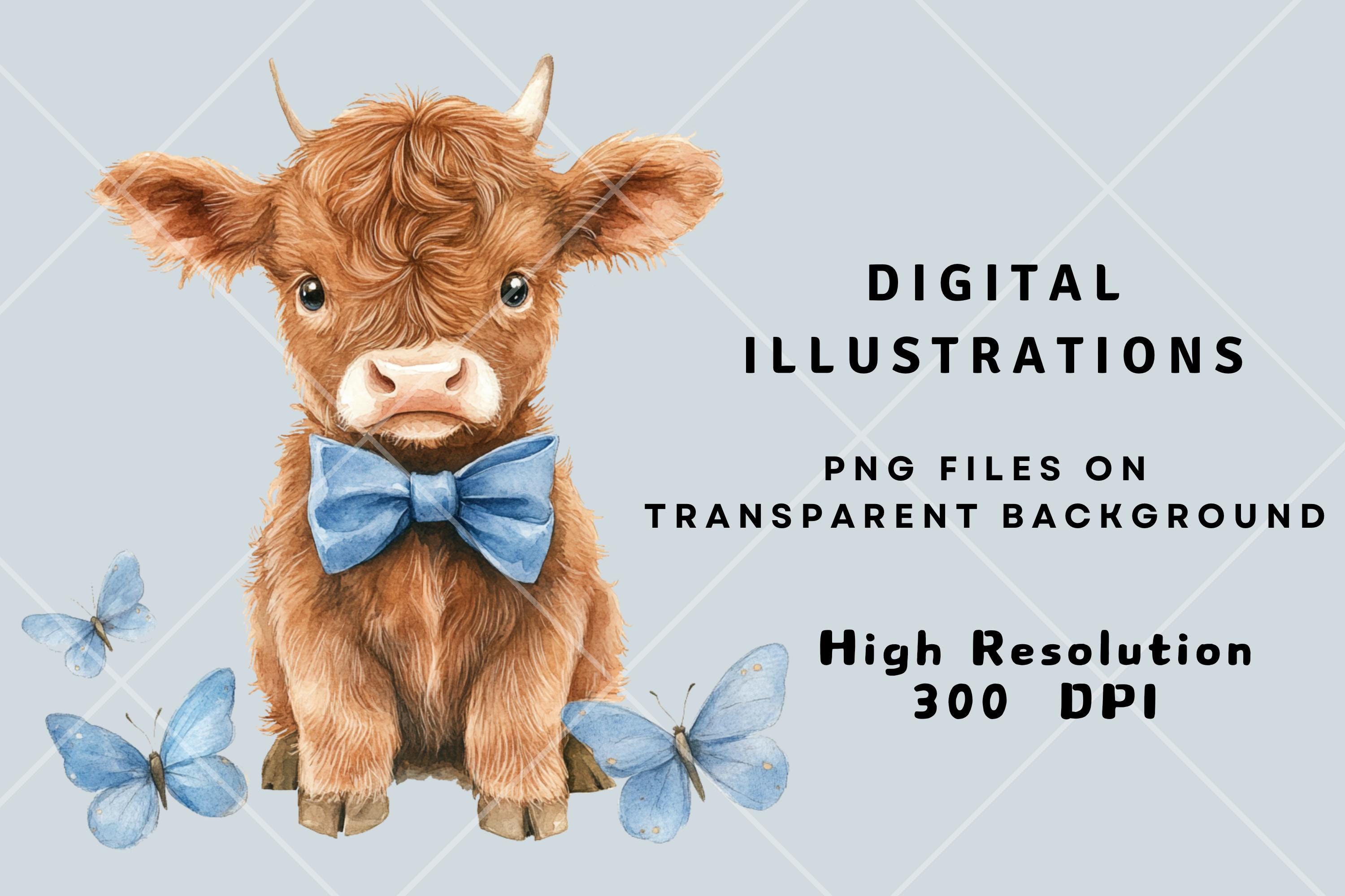 Baby Boy Highland Cow Watercolor Clipart PNG Bundle. Newborn Children ...