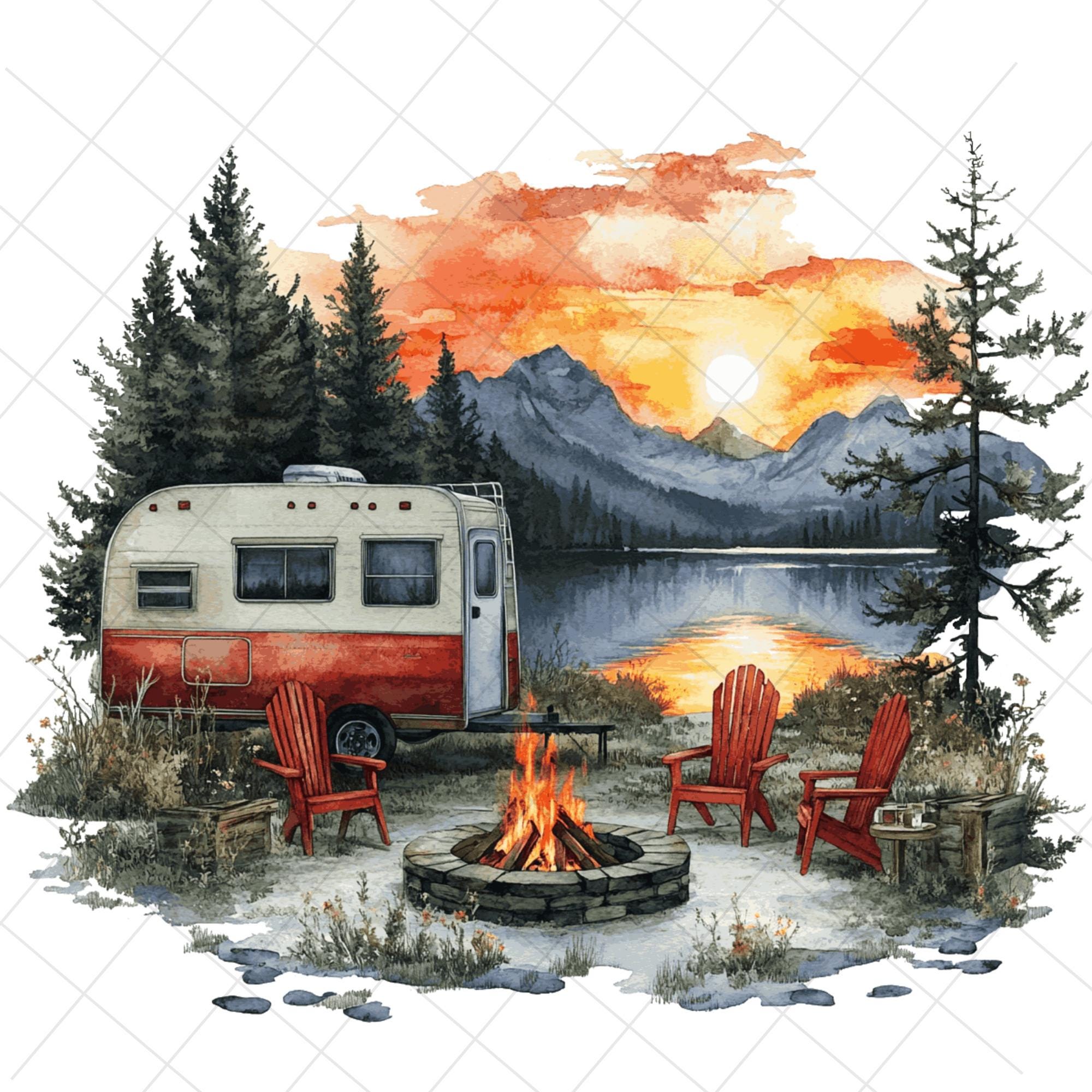 10 Camping Watercolor Scene, Traveling, Printable Watercolor Clipart ...