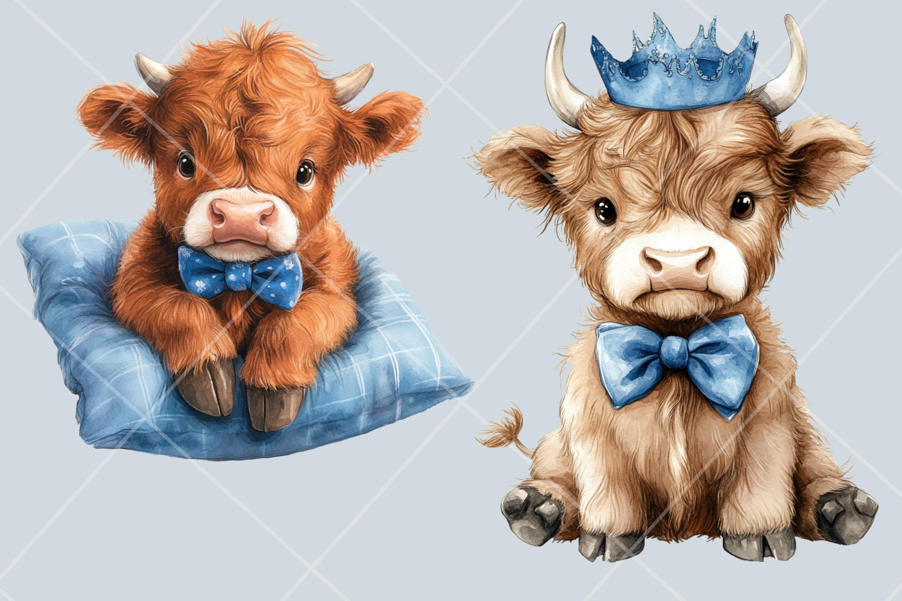 Baby Boy Highland Cow Watercolor Clipart PNG Bundle. Newborn Children ...
