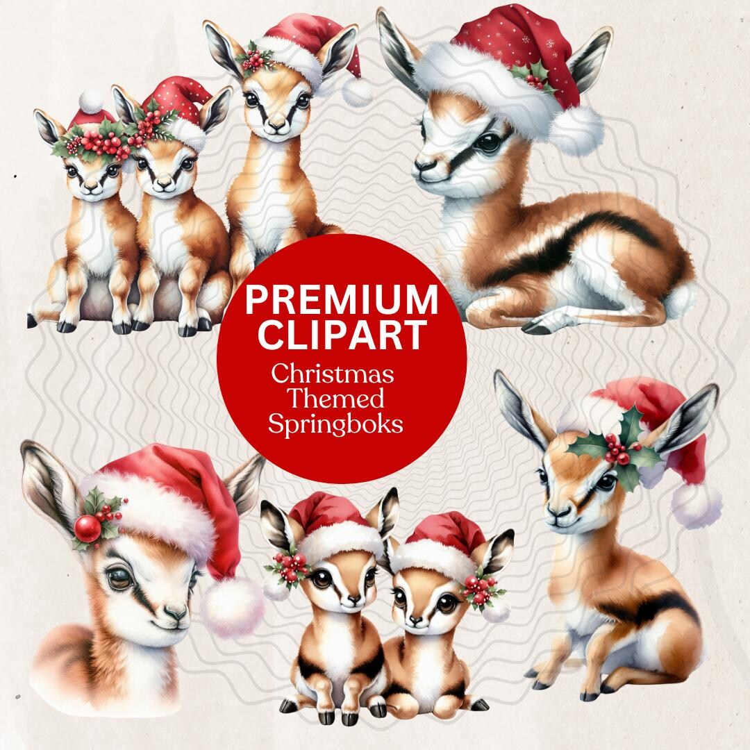 Christmas Springbok Clipart Bundle300dpi Pngs for Print on Demand ...