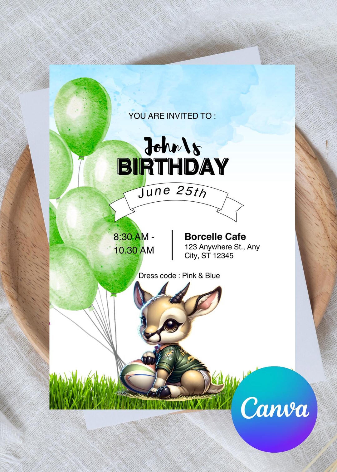 Springbok Birthday Invitation Canva Template - Etsy