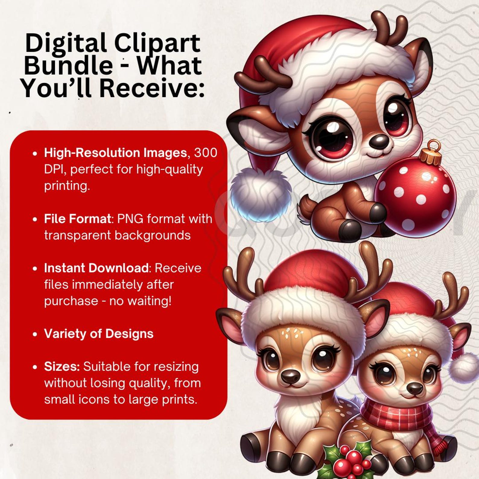 Christmas Springbok Clipart Bundle|300dpi Pngs for Print on Demand ...