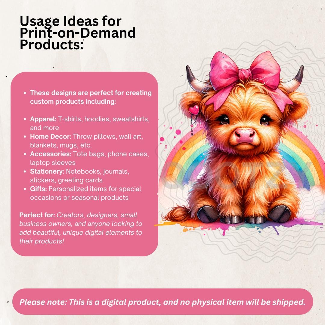 Cute Highland Cow Watercolor Clipart Set - a Cartoon of a Cow With a ...