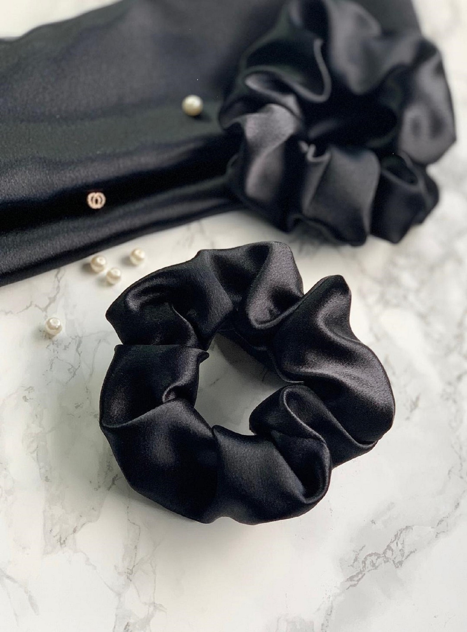 Black Scrunchielarge Scrunchieskinny Scrunchiesilky Satin - Etsy