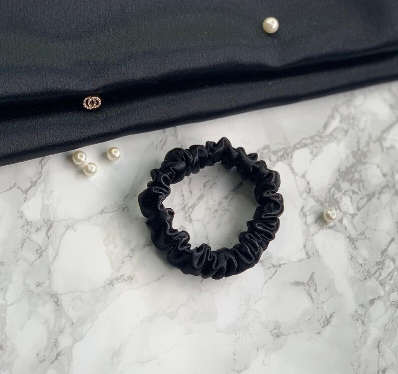 Black Scrunchielarge Scrunchieskinny Scrunchiesilky Satin - Etsy