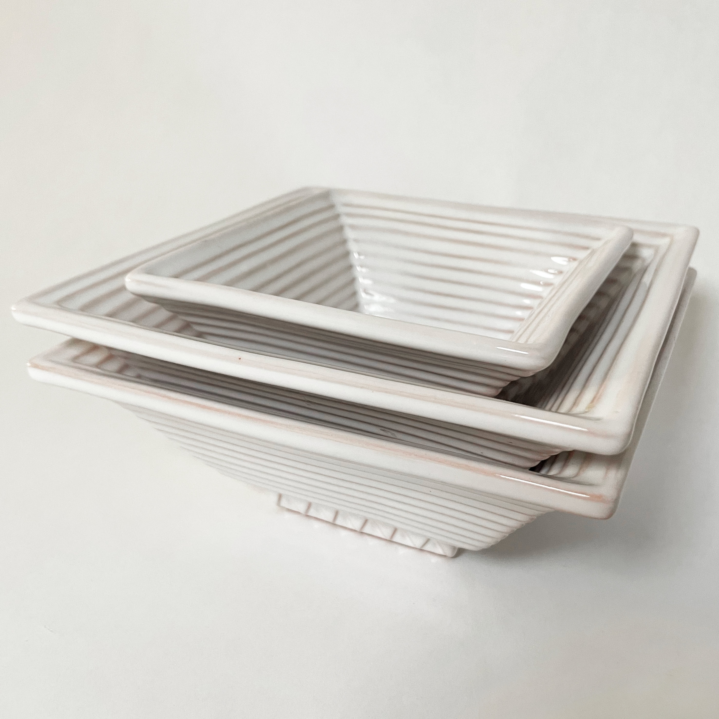 MOLDE Made in Portugal Pottery Bowls Serveware, Set of 3 Ribbed Square ...