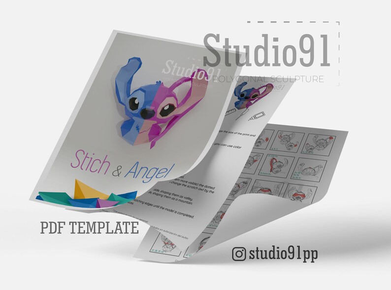 Stitch & Angel Papercraft, Low Poly 3D, Stitch, Low Poly, PDF TEMPLATE ...
