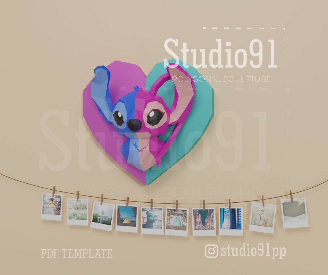 Stitch & Angel Papercraft, Low Poly 3D, Stitch, Low Poly, PDF TEMPLATE ...