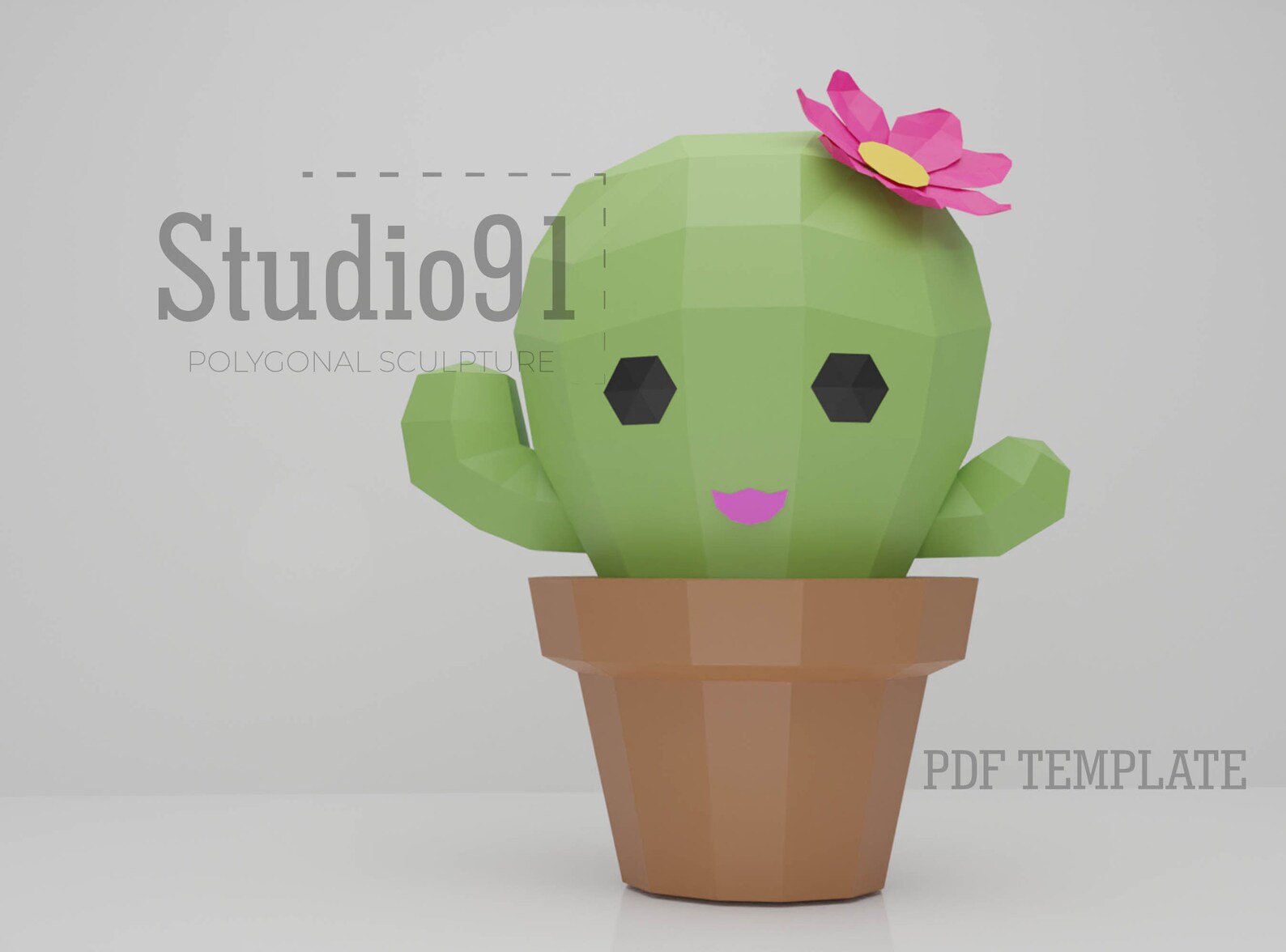 Cactus Papercraft DIY Low Poly PDF Template Cactus Model - Etsy