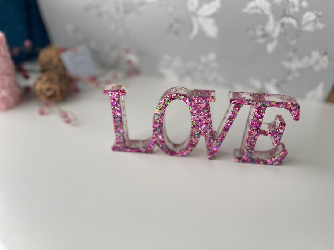 Pink LOVE Sign Sparkly Resin Glitter Interior Home Decor Wedding ...