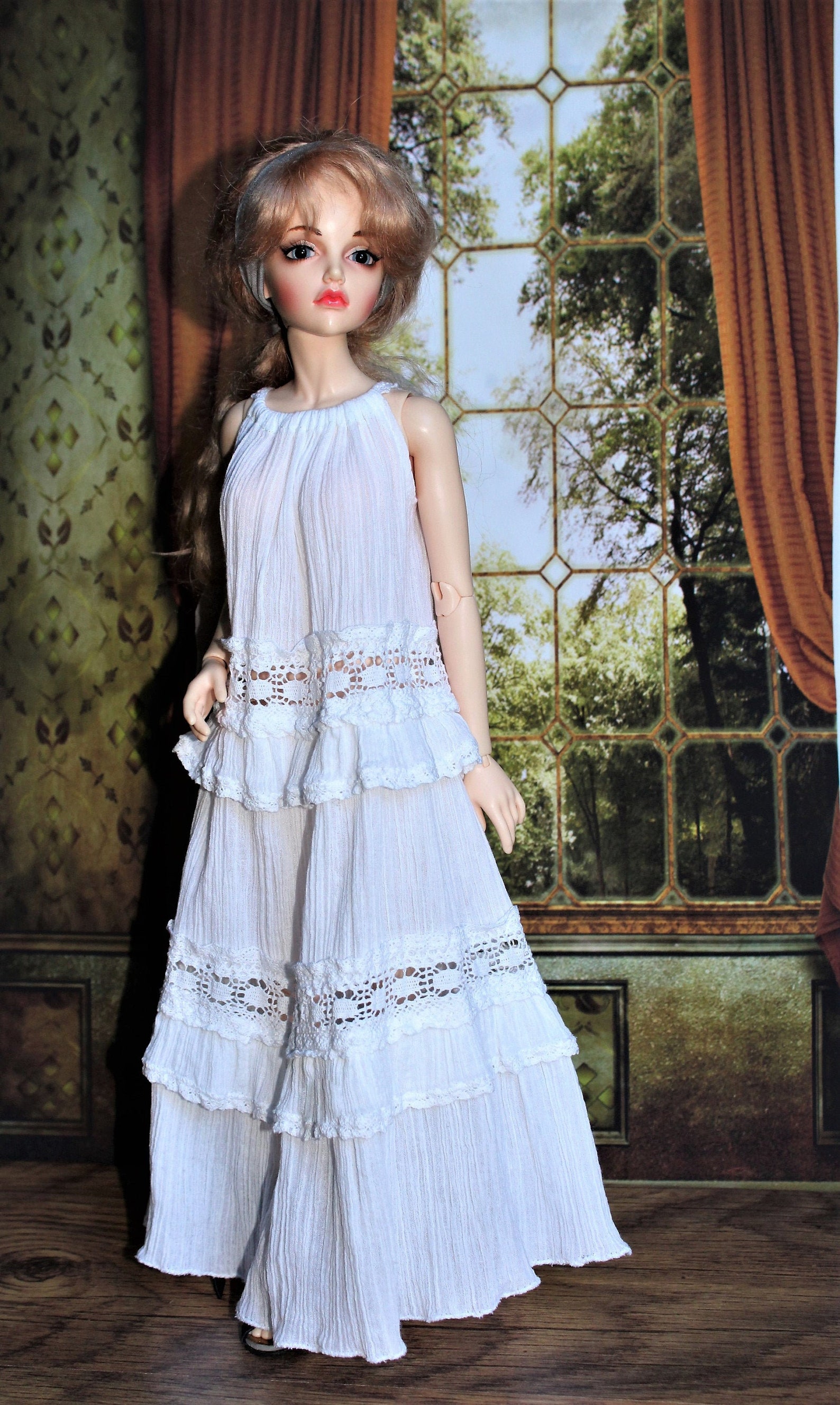 14 Bjd Doll Clothes Minifeewhite Boho Dress Etsy