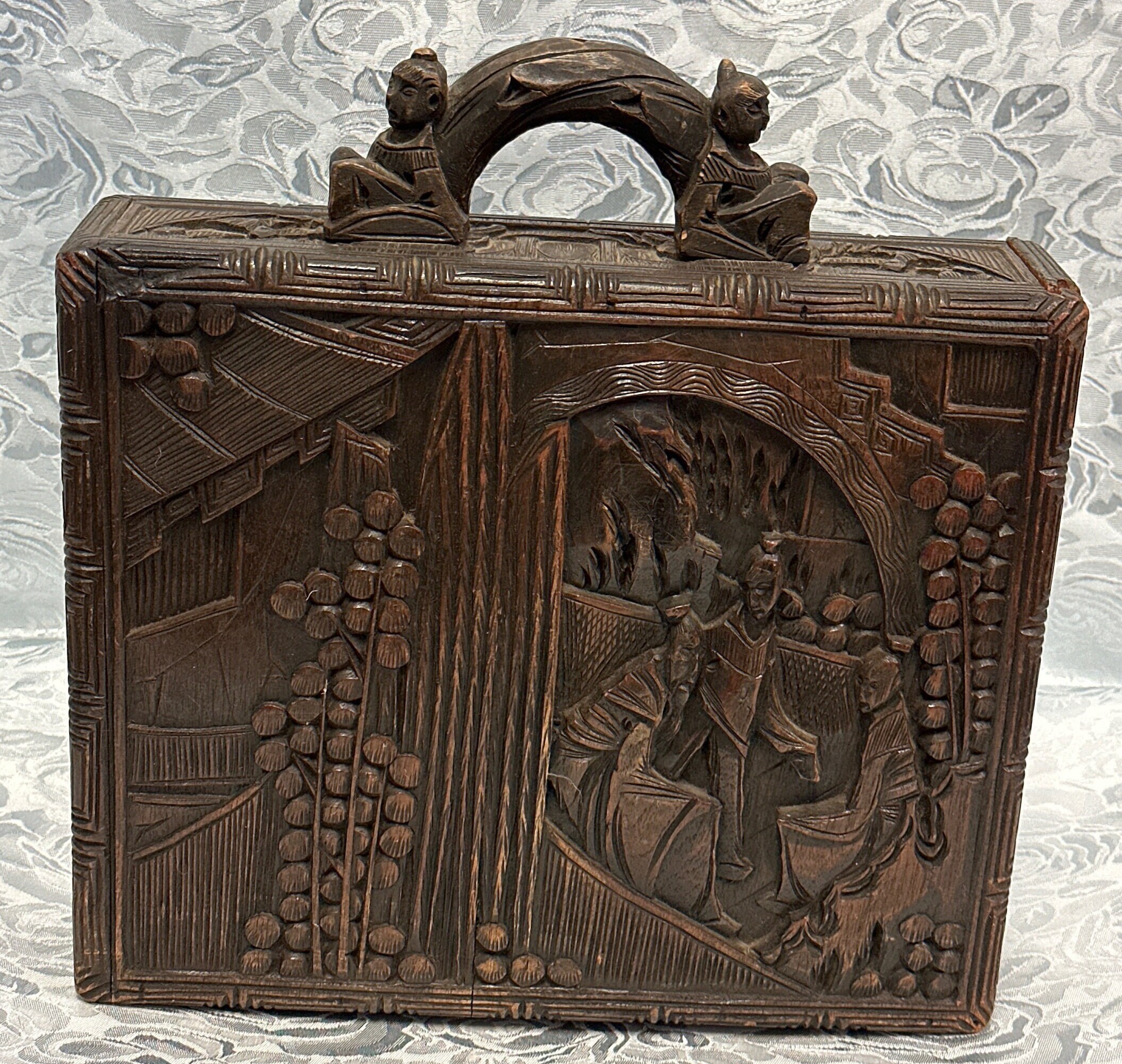 Vintage Hand Carved Asian Wooden Box Case With Handle Secret ...