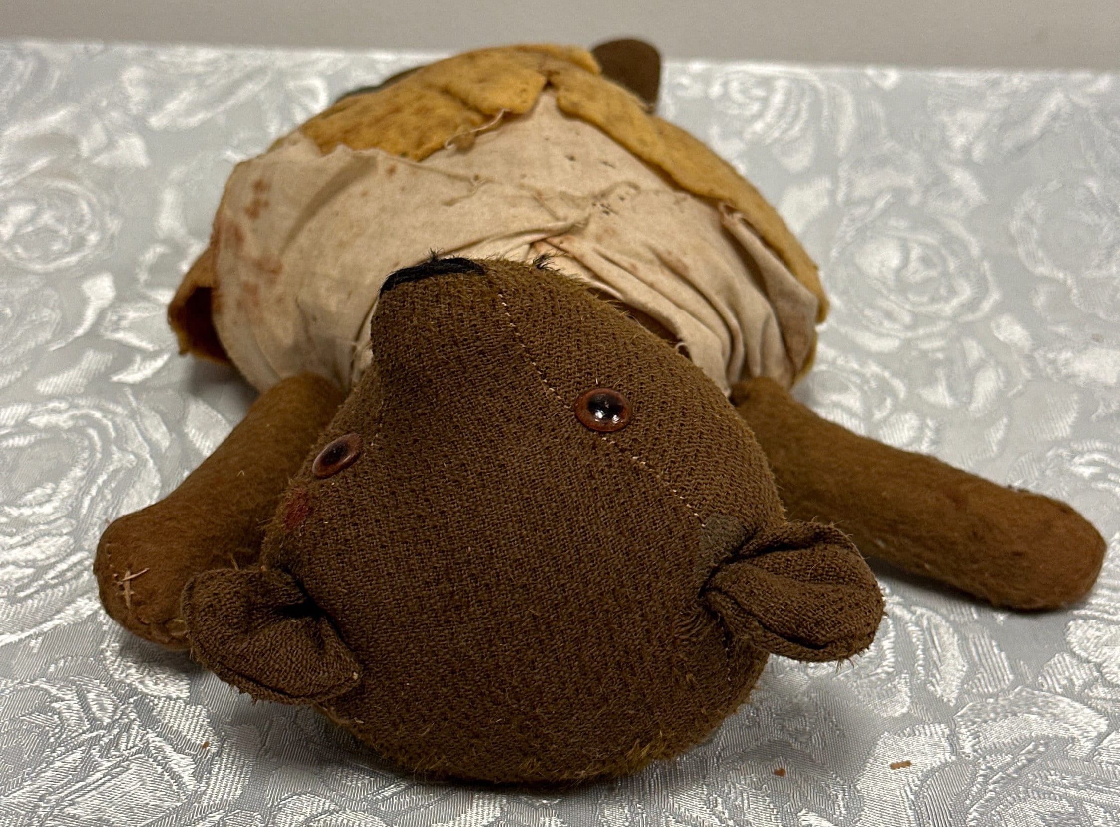 Rare Antique Straw Stuffed Mohair Folk Art Handmade Sewn Stitched Teddy ...