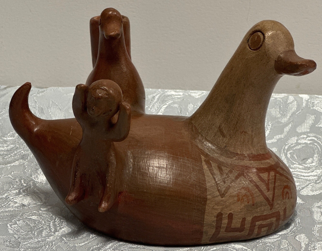 Vintage Folk Art Mexico Clay Duck Sculpture Figure Candle Holder Tonala ...