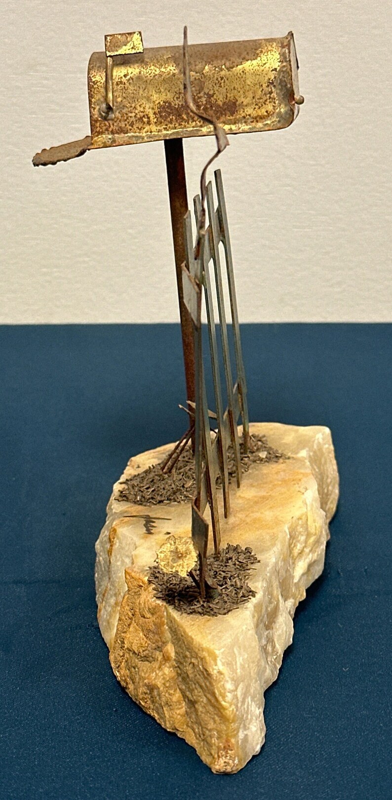 Vintage Modernist Brutalist Metal Sculpture With Stone Base by Mario ...