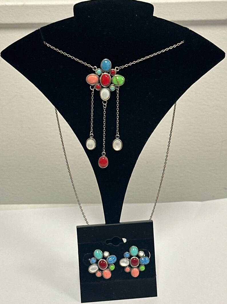 Vintage Native American Indian Navajo Silver 925 Multi Color Stone ...
