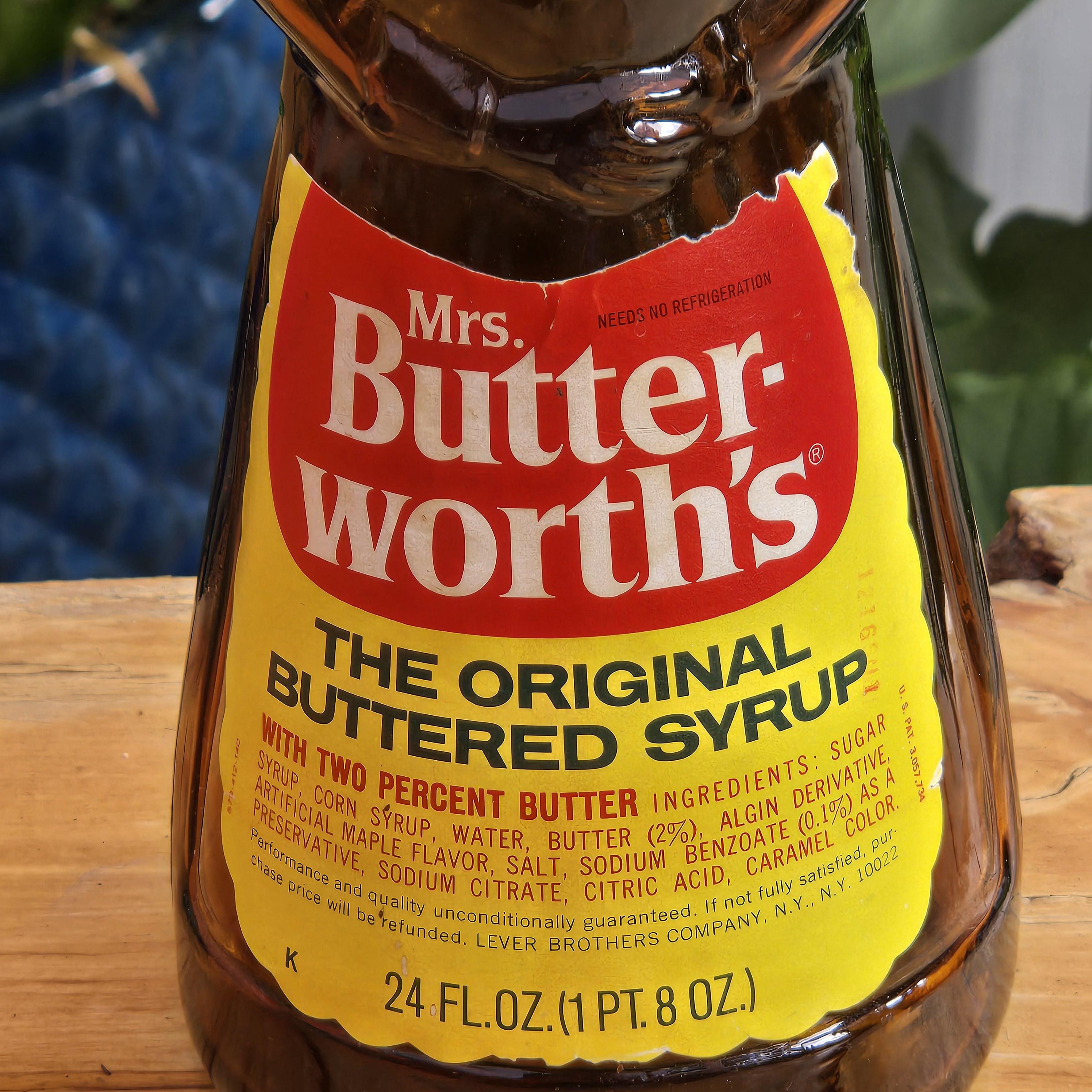 Vintage Mrs. Butterworths Syrup Glass Bottle Metal Lid Original Label ...