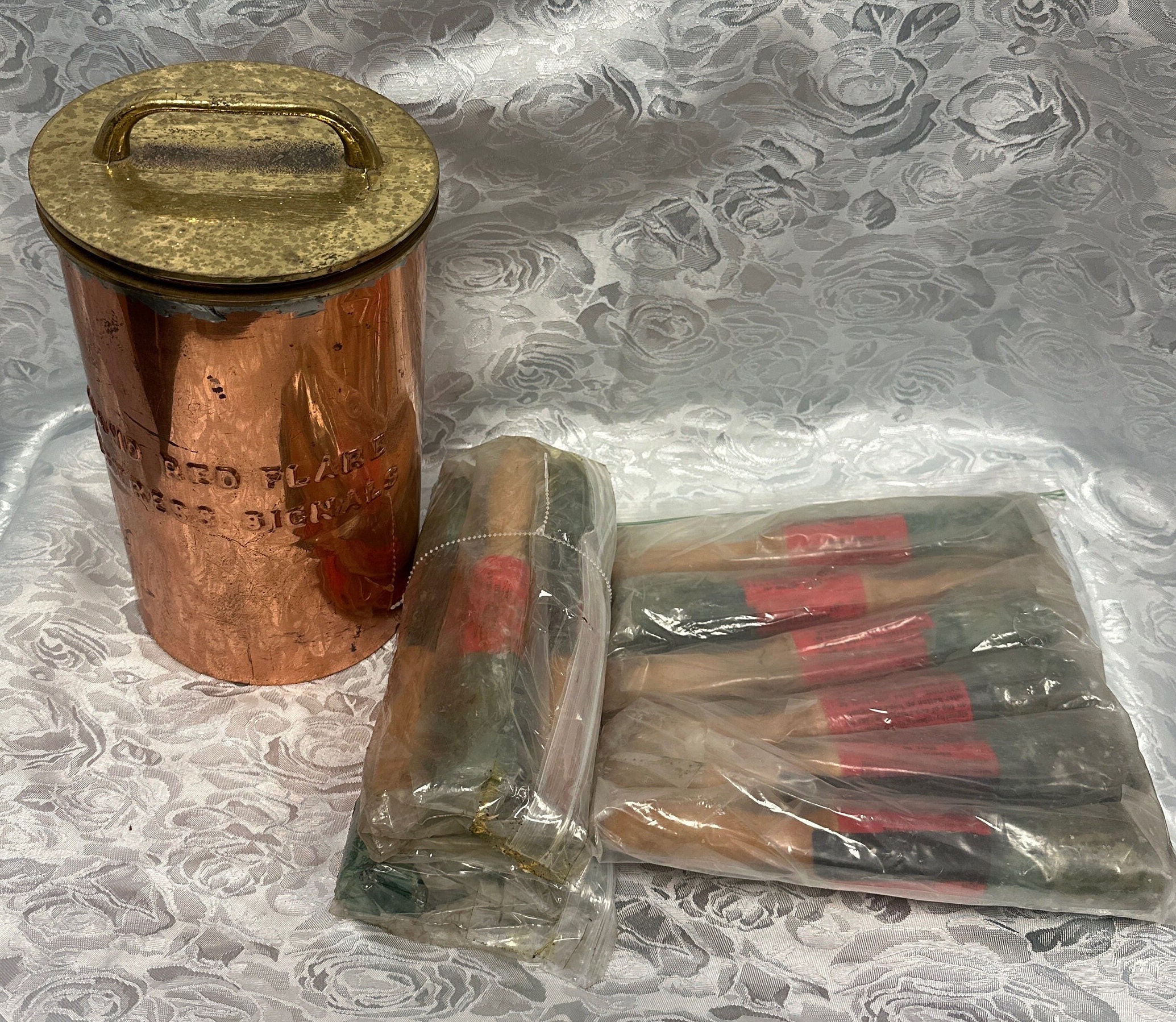 Rare Vintage 1940's Naval Ship Flares in Original Copper Brass Storage ...