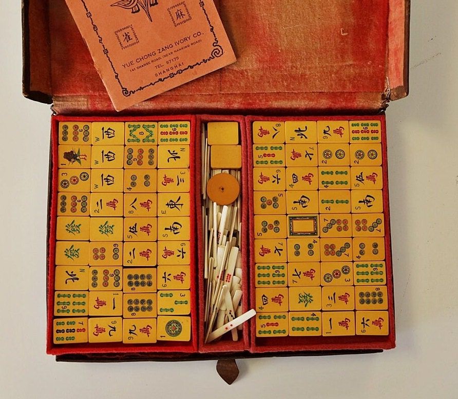 Vintage Chinese Domino Game Mah Jong Complete Set - Etsy