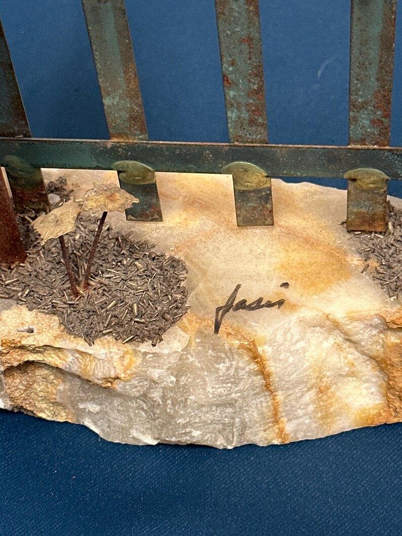 Vintage Modernist Brutalist Metal Sculpture With Stone Base by Mario ...