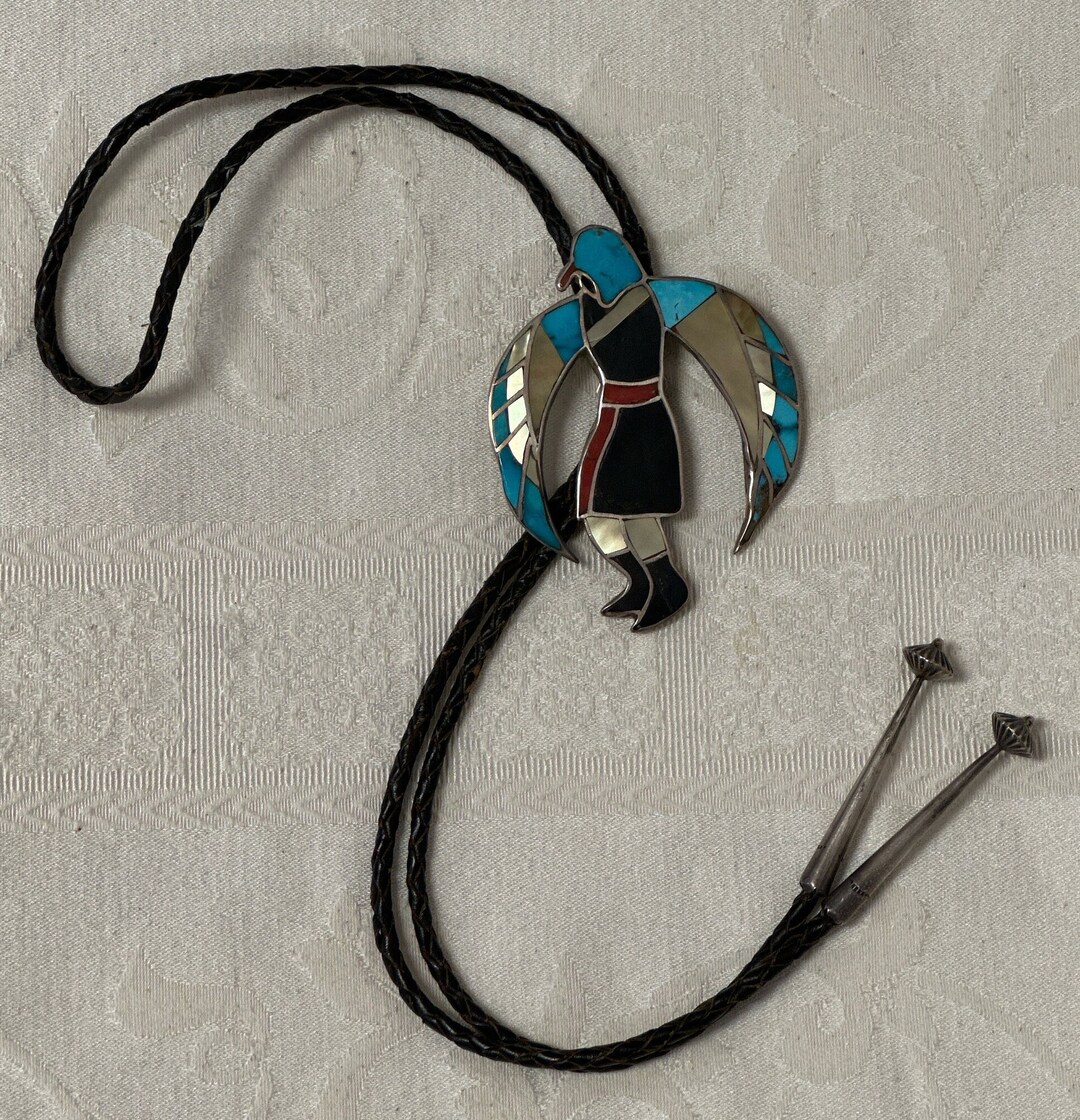 Native American Zuni Eagle Dancer Bird Bolo Tie Thunderbird Necklace ...