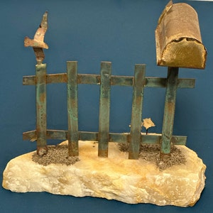 Vintage Modernist Brutalist Metal Sculpture With Stone Base by Mario ...